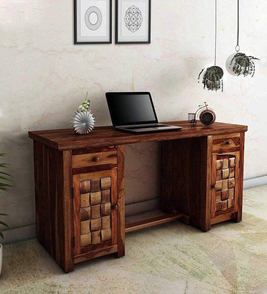 Solid Wood Study Desk For Students With Drawers In Natural Finish » Buy ...